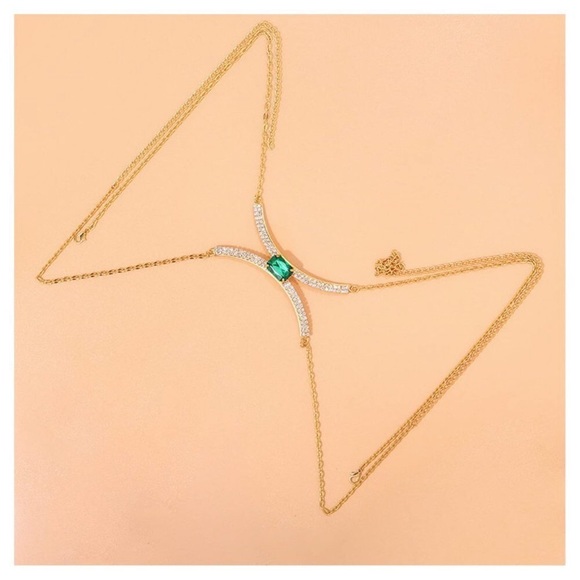 Accessories | Rhinestone Chest Bracket Chain Sexy Green | Poshmark